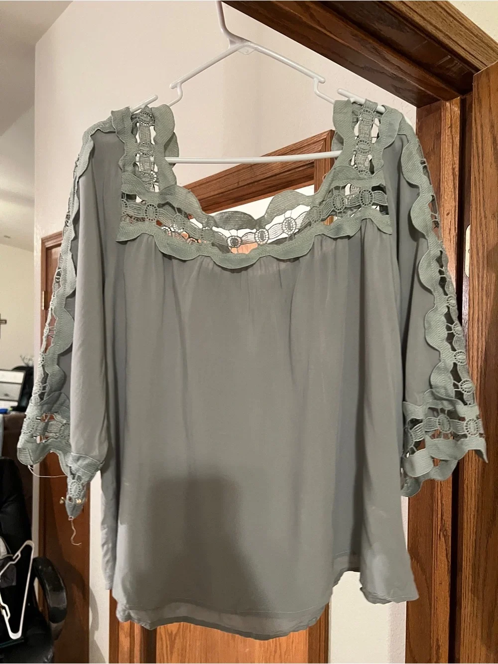 Main Strip | Tops | Main Strip Sage Green Crochettrim Offshoulder ...